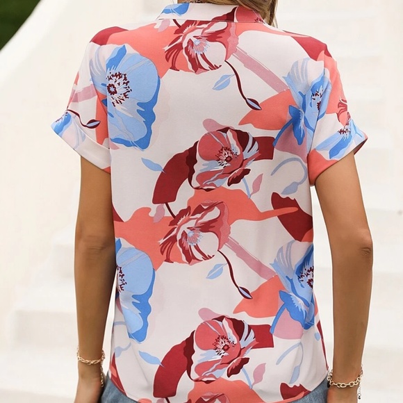 Tops | Boho Floral Print Notched Neck Blouse | Poshmark